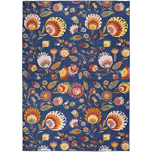 Nourison Allur Floral Navy Multicolor 5'3" x 7'3" Area -Rug, Easy -Cleaning, Non Shedding, Bed Room, Living Room, Dining Room, Kitchen (5x7)