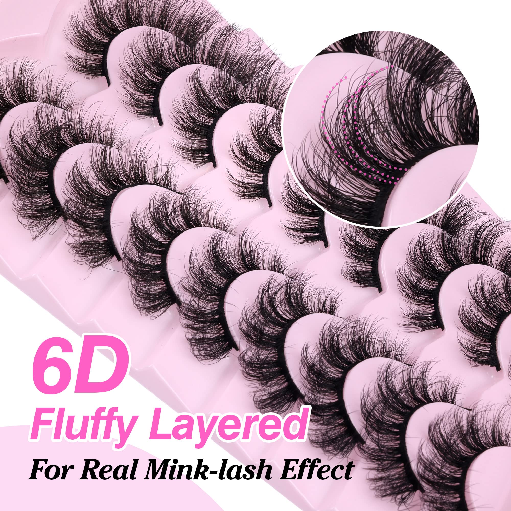 False Eyelashes Fluffy Wispy Mink Lashes 16mm Natural Full Volume PestaƱas Cat Eye Lashes 9 Pairs by Yawamica Black