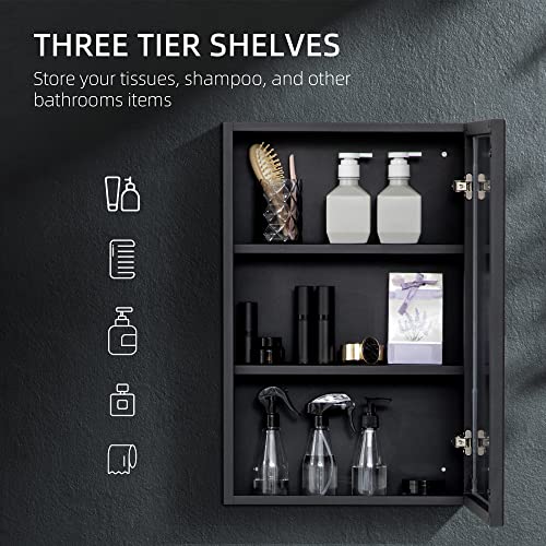 kleankin Wall-Mounted Medicine Cabinet with Mirror, Stainless Steel Bathroom Mirror Cabinet Wall Mounted with Storage Shelves for Living Room and Laundry Room, Black