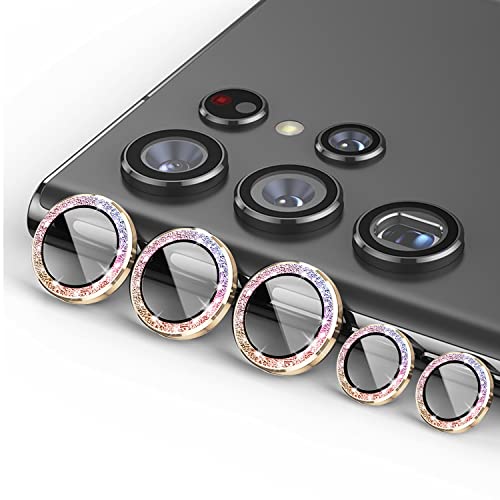 Kanosan for S23 Ultra Camera Lens Protector, Aluminium Alloy Ring 9H Tempered Glass Anti Scratch Decorative Camera Cover Accessories Glitter Series for Samsung Galaxy S23 Ultra, Glitter Colorful