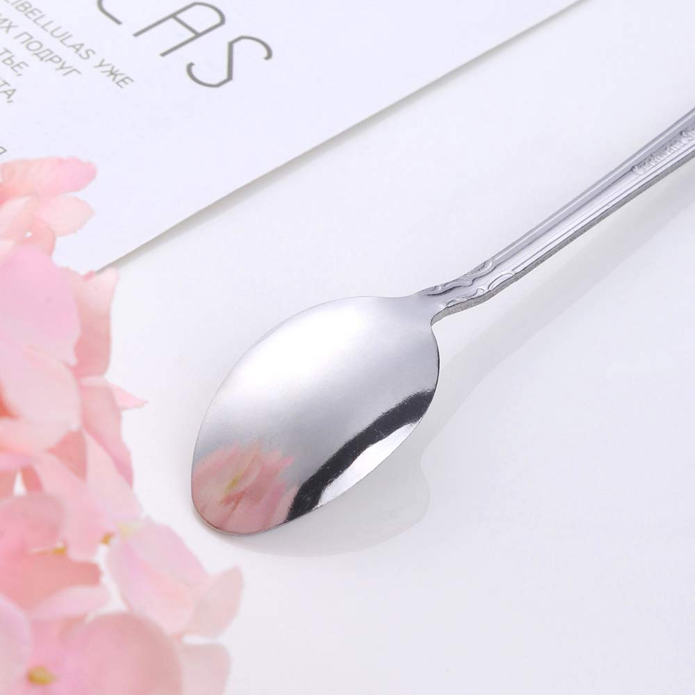 QIBOORUN Iced Tea Spoon Set for 12 Coffee Spoon 7.9 -Inch Stainless Steel Spoon Set Ice Cream Spoon Long Spoon Dessert Spoon Milkshake Spoon, Silver