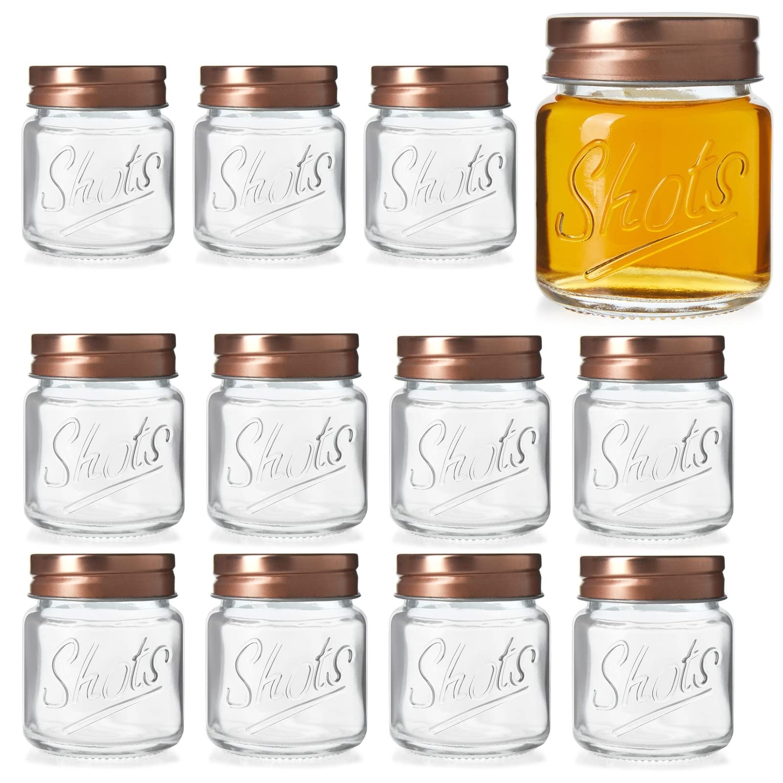 Juvale 12 Pack Mini Mason Jar Shot Glasses with Lids, 2 oz for Ginger Shots, Juices, Cocktails, Homemade Sauces