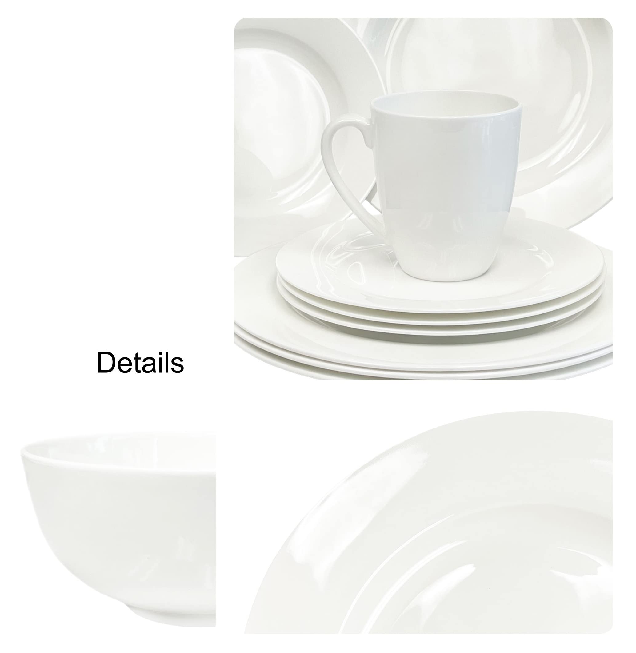 Dinnerware Set, Service for 4, 16 Piece Set, Bone China, White, Microwave Safe, Chip Resistant, Translucent, Elegant giftware, Kitchen Set for Essential Home