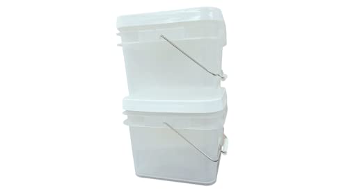 House Naturals 2 Gallon Square Food Grade Bucket Container Pail with Lid Metal Handle (Pack of 3) Made in USA