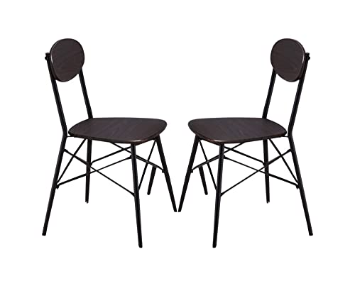 Pilaster Designs Indoor Home Decorative Furniture Valley 3 Piece Dining Set, Black Metal Frames & Walnut Wood Top, 27.5" Square, Modern (Table & 2 Oval Back Chairs)