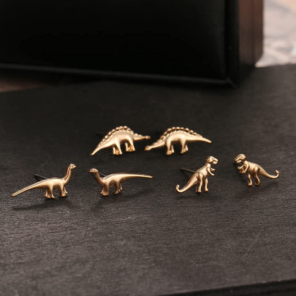 Dinosaur Stud Earrings 14K Gold Plated 925 Sterling Silver Post Stud Earrings Animal Earrings for Women Girls
