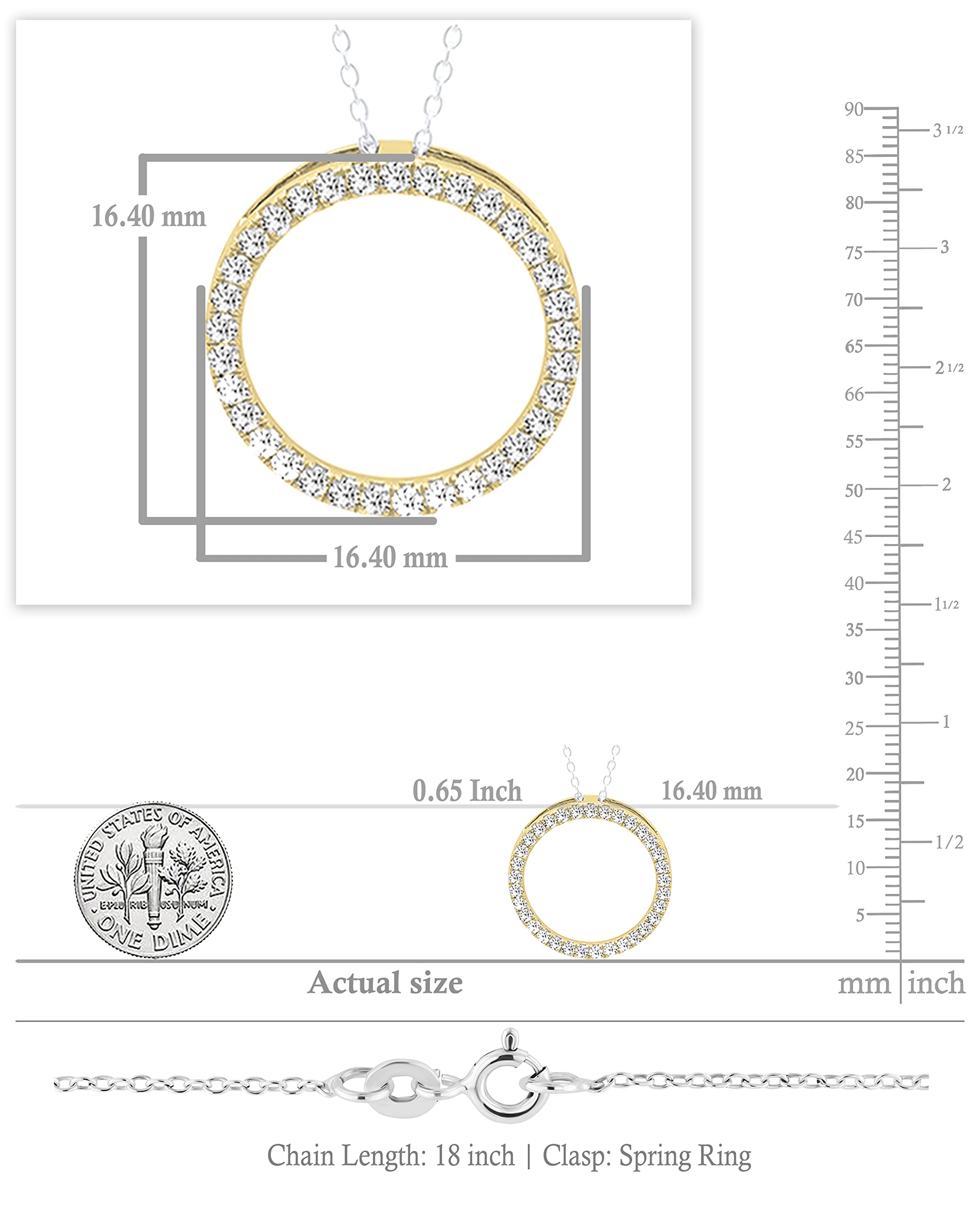 Dazzlingrock Collection Round White Diamond Circle Pendant for Women with 18 inch Silver Chain (0.33 Ctw) in 14K Yellow Gold