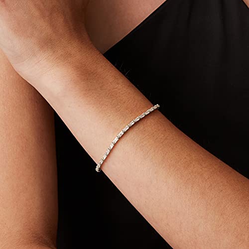 PAVOI 14K White Gold Plated CZ Tennis Bracelet For Women | Classic Emerald Cut Simulated Diamond Bracelet | 6.5 Inches