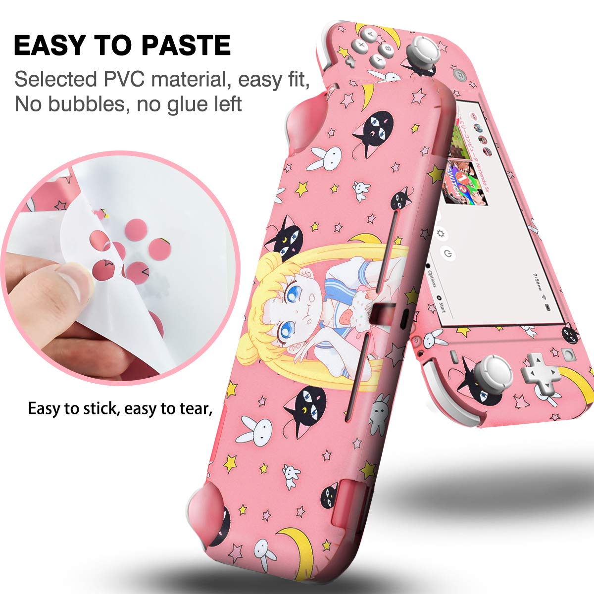 DLseego Switch Lite Skin Cute Girl Pattern Full Wrap Skin Protective Film Sticker Design for Nintendo Switch Lite-Pink