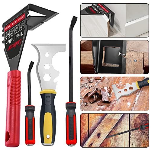 Trim Puller Tool for Baseboard, Trim Removal Tool Set, With Painter's Tool and Pry Bar Set, Tile Tools for Commercial Work, Baseboard, Molding, Siding and Flooring Removal