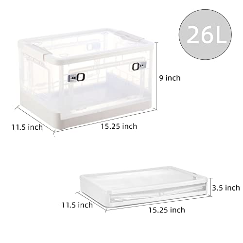 OEMVALATY 2 Packs Storage Bins with Lids,28 Qt. Clear Stackable Lidded Storage Bins,Collapsible Storage Cube Bins with Wheels, Plastic Storage Box Containers with Double Doors for Home, Office, Bedroom, Living Room