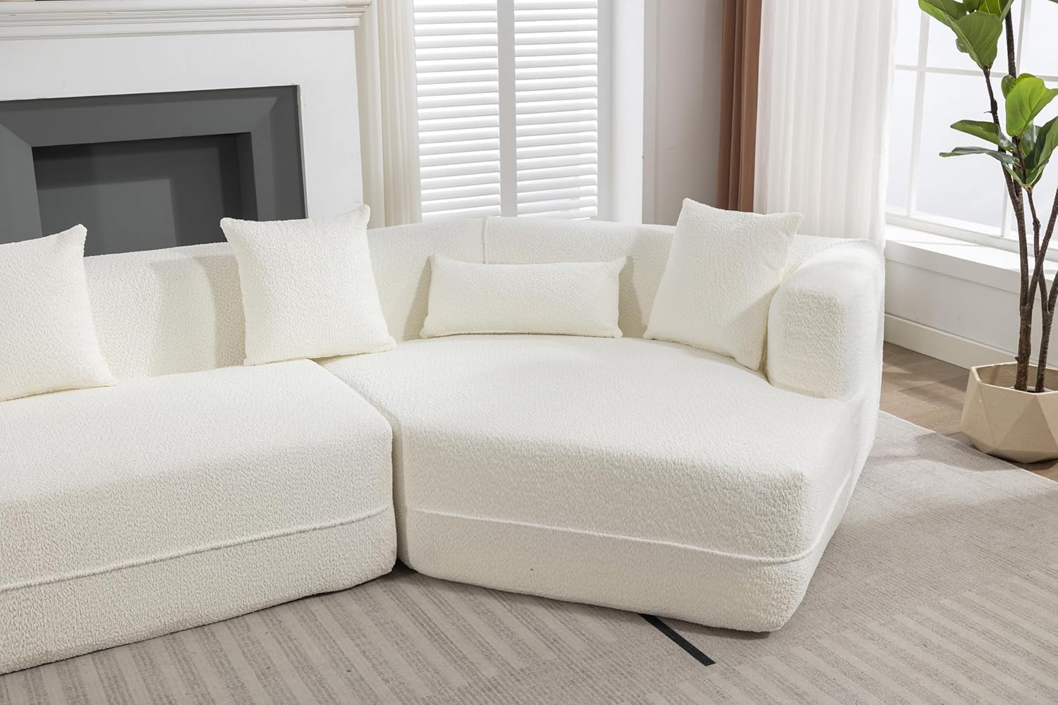 Huatean Home 125” Sectional Sofa Couch, Dimension Exten Modern Modular Sectional Couch for Living Room, L Shaped Sectional Couch High-Density Foam Couch Corner Sofa, Free Combination, White