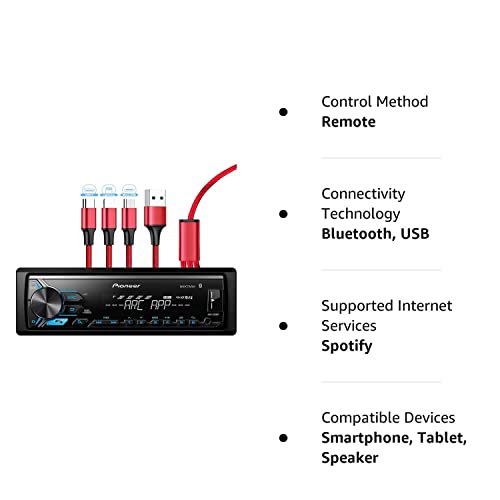 Pioneer MVH-X390BT Digital Media Receiver with Pioneer ARC app, MIXTRAX, Built-in Bluetooth and USB Direct Control for iPod/iPhone and Android Phones & zonoz 3 in 1 Multi USB Charging Cable (Bundle)