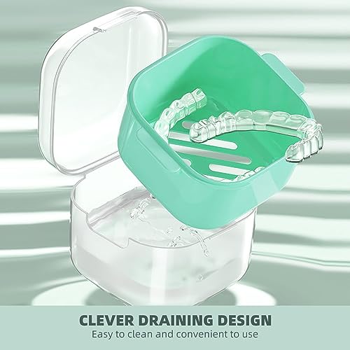 OFIDUS Denture Bath Case, Denture Cups for Soaking Dentures, Retainer Cleaning Case with Strainer Basket, Portable False Teeth Container, Soak Container for Retainer, Braces, Mouthguard (Purple)