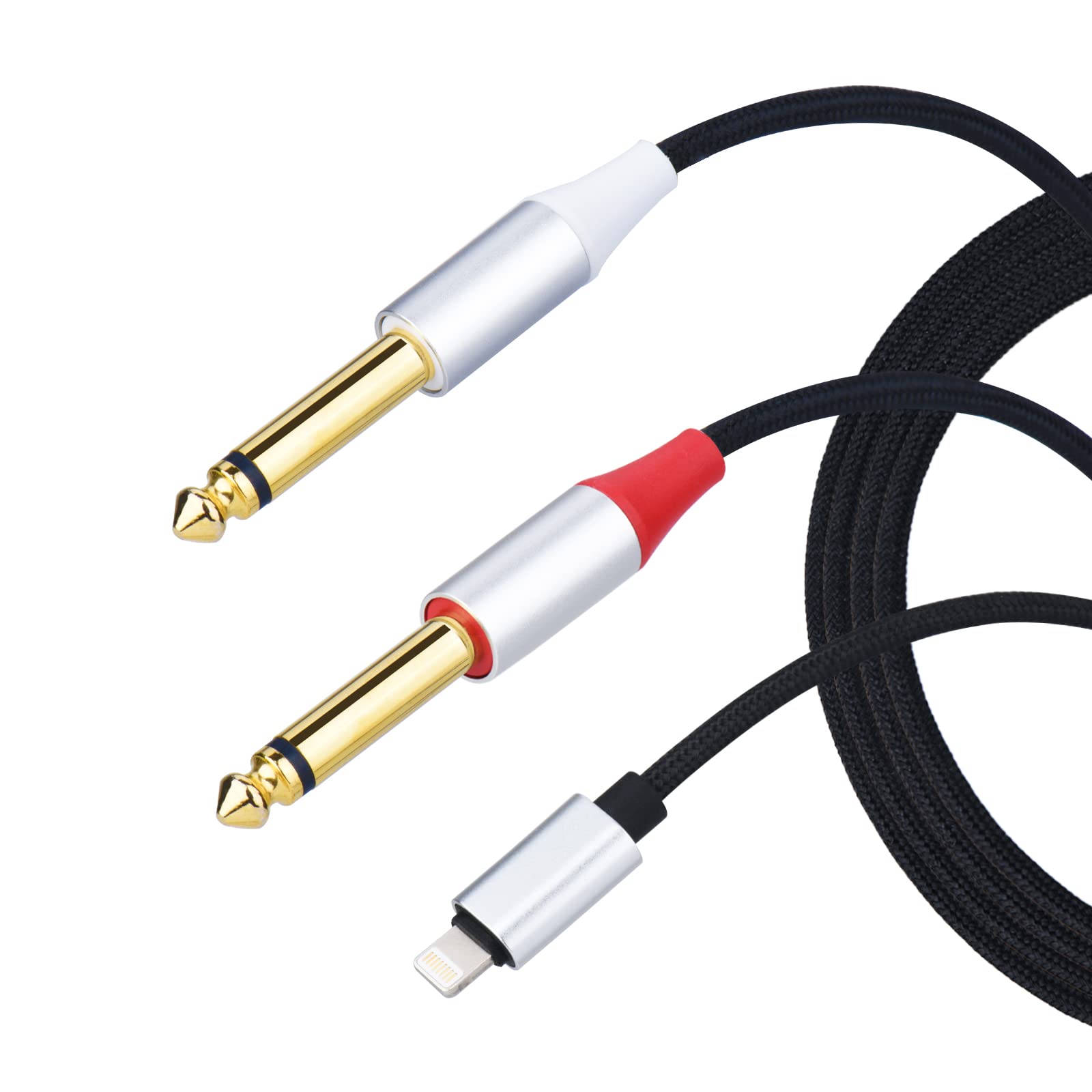 Enbiawit Lightning to Dual 6.35mm Mono Stereo Y-Cable Splitter Lightning to Dual 1/4 inch Audio Cable Compatible for iPhone14/13/12/11/X/XS/XR/8/7/iPad,Amplifier, Speaker, Headphone, Mixing Console