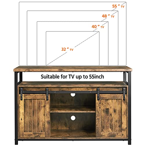 Yaheetech Rustic TV Stand with 2 Storage Cabinets for 55 Inch TV, Entertainment Center with Sliding Barn Doors & Height Adjustable Shelves, TV Console for Living Room
