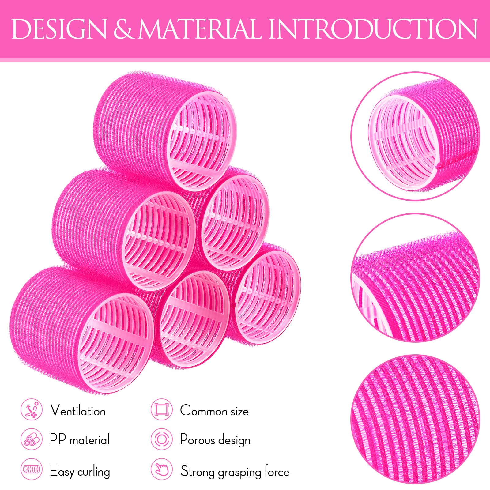 Hair Curlers and Roller Set: 24 Jumbo Self-Grip Rollers, 24 Duckbill Clips for Volume and Styling - Suitable for All Hair Types and Lengths