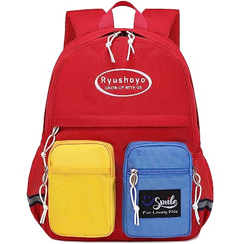 Ryushoyo 13-Inch Kids Backpack for Boys & Girls, Perfect for Daycare and Preschool, Toddler Bags Red Yellow Blue