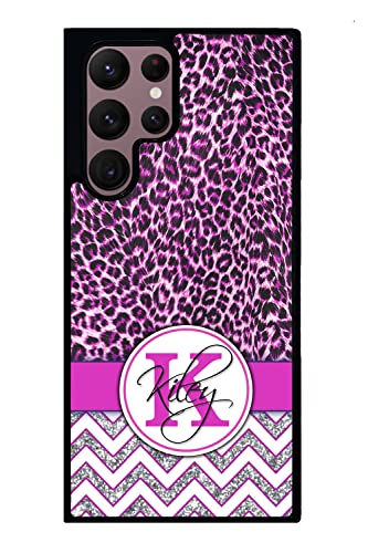 Pink Leopard Skin Personalized Black Rubber Phone Case Compatible With Samsung Galaxy S23 S23+ Ultra S22 S22+ S21 S21FE S21+ S20FE S20+ S20 Note 20 S10 S10+ S10e
