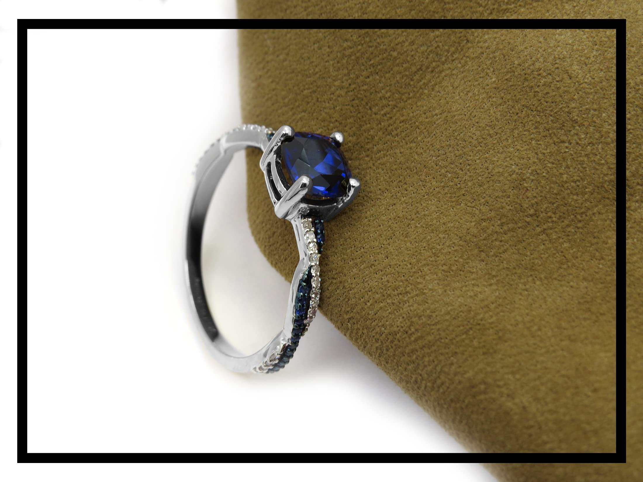 Dazzlingrock Collection 6 MM Cushion Lab Created Blue Sapphire with Round Blue Sapphire & Diamond Ladies Engagement Ring | 10K White Gold, Size 7.5