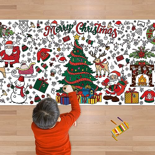 OHOME Christmas Giant Coloring Poster/Tablecloth-Christmas Crafts for Kids-30 x 72 Inches Jumbo Paper Coloring Banner for Kids Activities Games Party Decorations