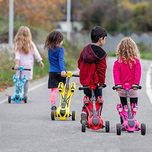 FOREVIVE Children's Scooter 3-Wheel Scooter with Colorful LED Flash Wheel, Music, Spray Steam, Foldable, Height-Adjustable, Suitable for Children Aged 3-12 (Red)