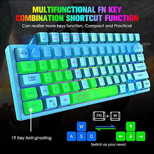 ZIYOU LANG K61 60% Gaming Keyboard Mini Portable with Rainbow RGB Backlit Ergonomic 62Key Layout 19Key Anti-ghosting Mechanical Feel Waterproof USB Wired for PC Mac Windows Gamer Laptop Typists(Blue)