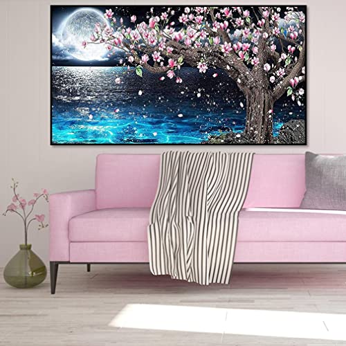 pchmcu DIY Painting by Numbers Kit for Adults ,Large Size Moon Lake Paint by Numbers for Beginner,Gifts Arts Crafts for Home Decor Tree Flower 16x23.6 Inch