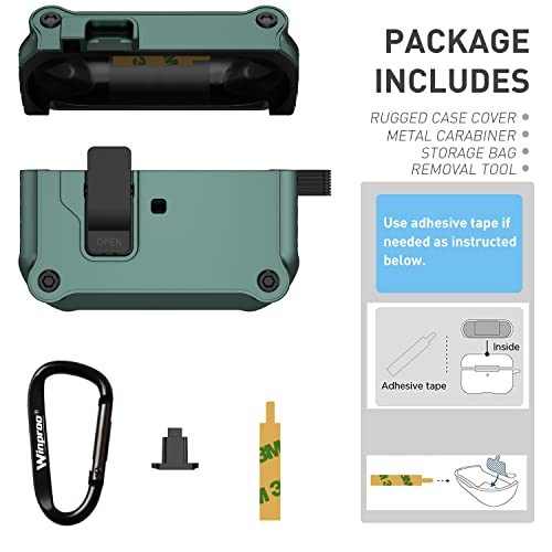Winproo Armor Airpods Pro Case Cover with Lock Clip, Military Hard Shell Full-Body Shockproof Protective Case Skin with Keychain for Airpods Pro [Green]