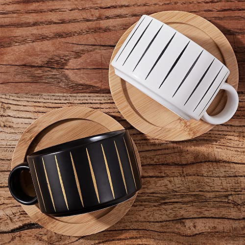 LUKA Porcelain Espresso Cup with Saucer and Metal Stand, 6 Ounce Stackable Ceramic Demitasse Espresso Mugs Cappuccino Cups Set for Latte,Coffee,Cafe Mocha,Tea(Set of 4)