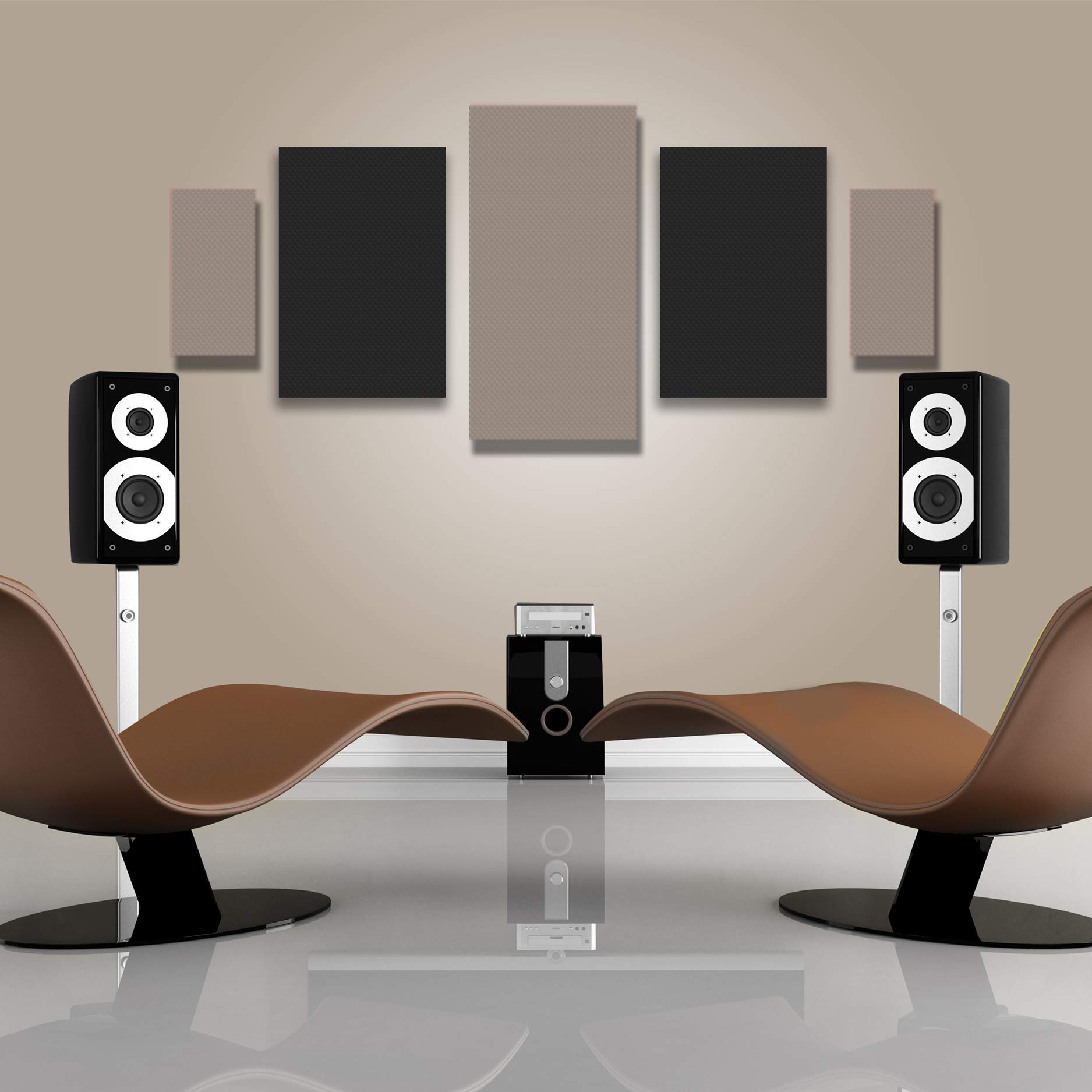 DMD Pulse 5X Acoustic Panel Wall Pack: 5 Pcs 2)3x2 charcoal 1)4x2 2)1x2 stone