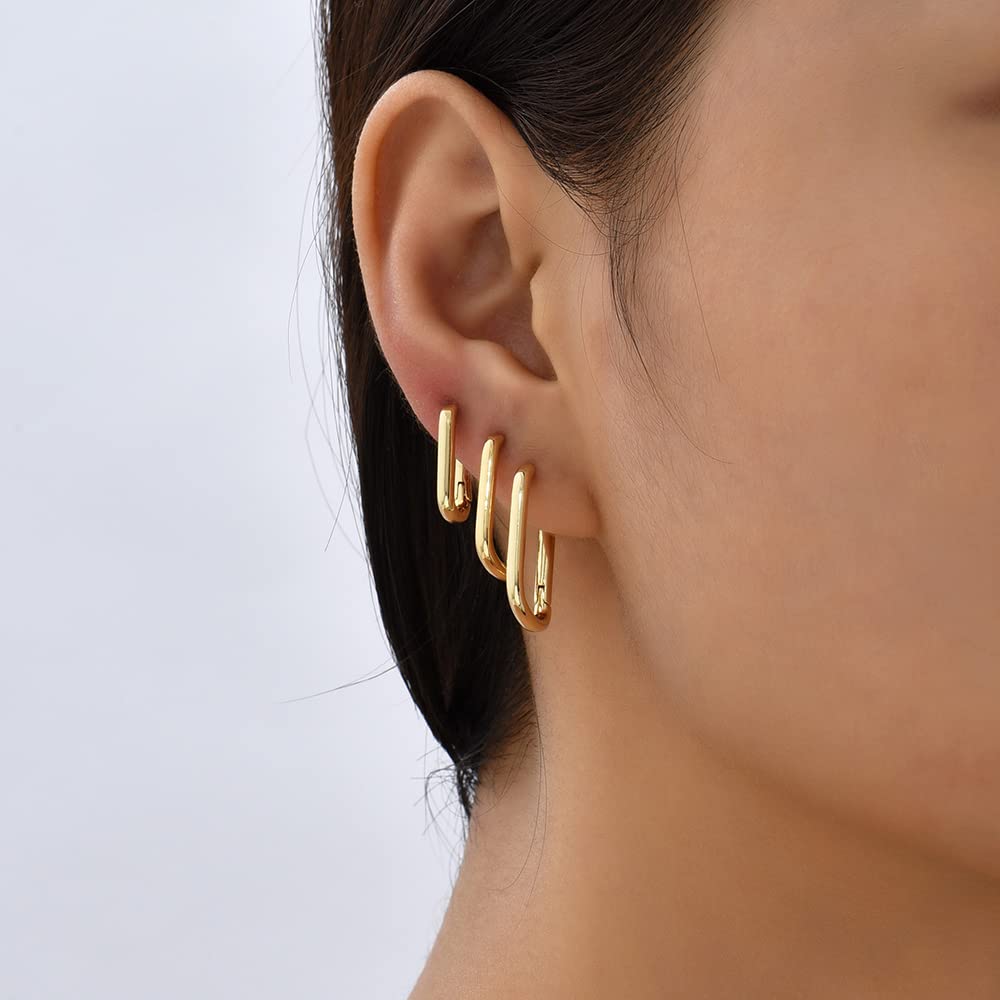 Erpels 3Pairs Square Hoop Earrings Set, 14K Gold Plated Lightweight Chunky Hoop Earrings, Rectangle Earring for Women Gift