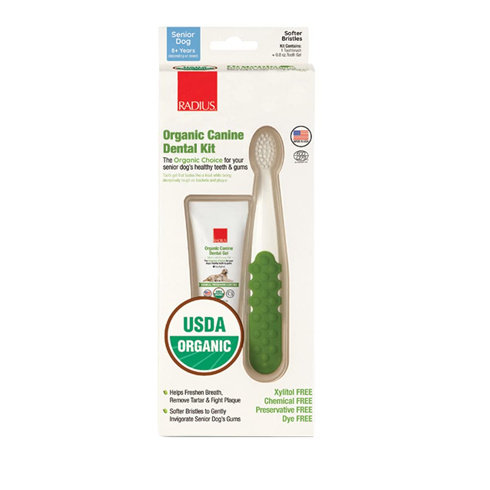 RADIUS USDA Organic Dental Solutions Senior Kit 1 Unit, 1 Dog Toothbrush & 1 0.8oz Toothpaste, Soft Bristle & Non Toxic Toothpaste for Dogs, Designed to Clean Teeth, Xylitol Free