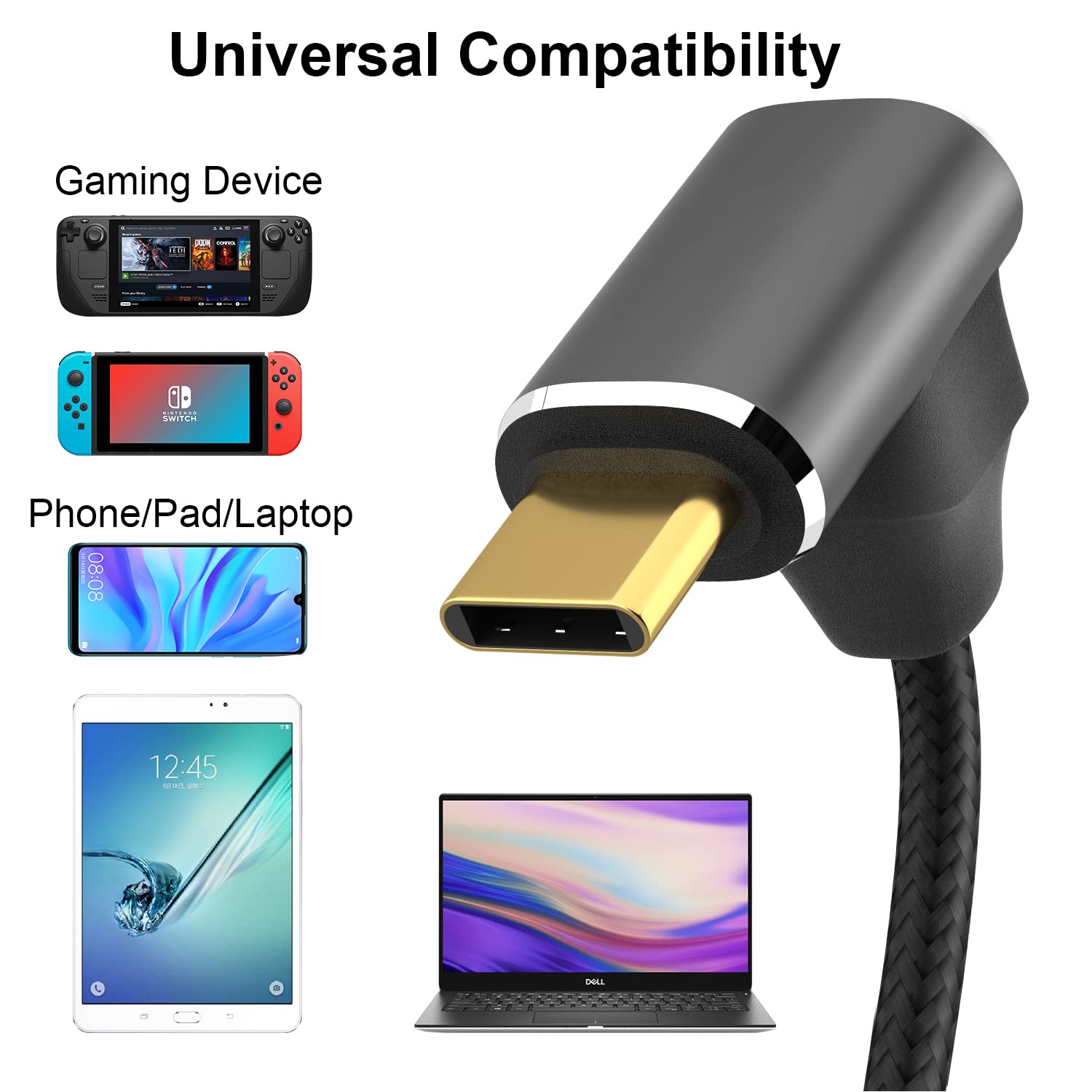 JOYJOM Right Angle USB C Cable:- USB C 3.2 Male to Female PD 100W USB C 90 Degree Extension Cord, 10Gbps Data Transfer Cable for Steam Deck ROG Alloy Nintendo Swich Tablet Phone- 1M/3.3FT
