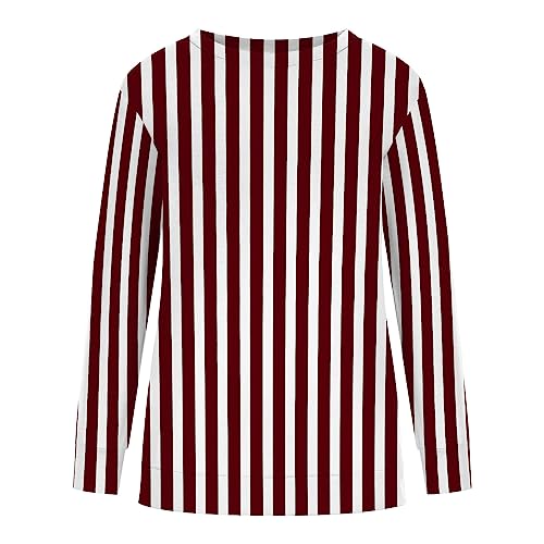 LAWOR Flannel Coats For Women 2024 Winter Sudadera gran tamaño estampado rayas para mujer jersey manga larga cuello redondo ropa degradada primavera y otoño E2-Wine Small