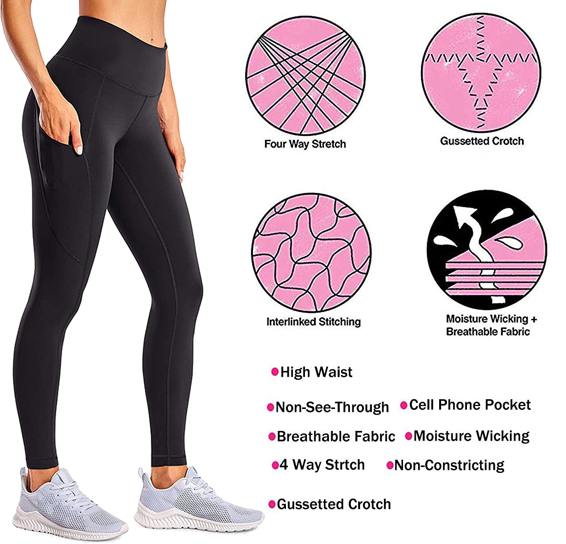 ENEESSI Women's Essential High Waisted Yoga Pants Active Ankle Legging Naked Feeling Workout Leggings with Pockets Black Large