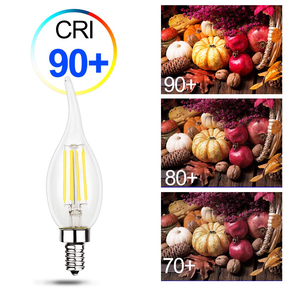 Energetic 12 Pack 60 Watt Dimmable LED Chandelier Light Bulb, 500lm, 5000K Daylight CA11 Filament LED Candle Light Bulb, E12 Base, CRI 90+, UL Listed
