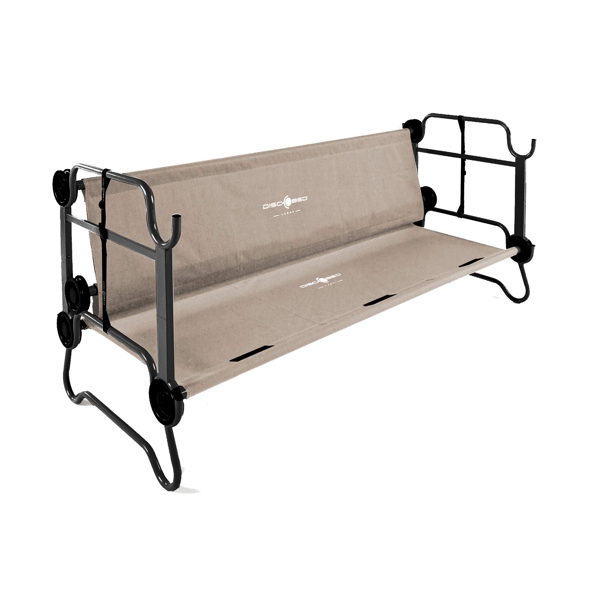 Disc-O-Bed 30901BO Large and Youth Cam-O-Bunk 2 Person Bench Bunked Double Camping Bunk Bed Cot with 2 Side Organizers, Tan (2 Pack)