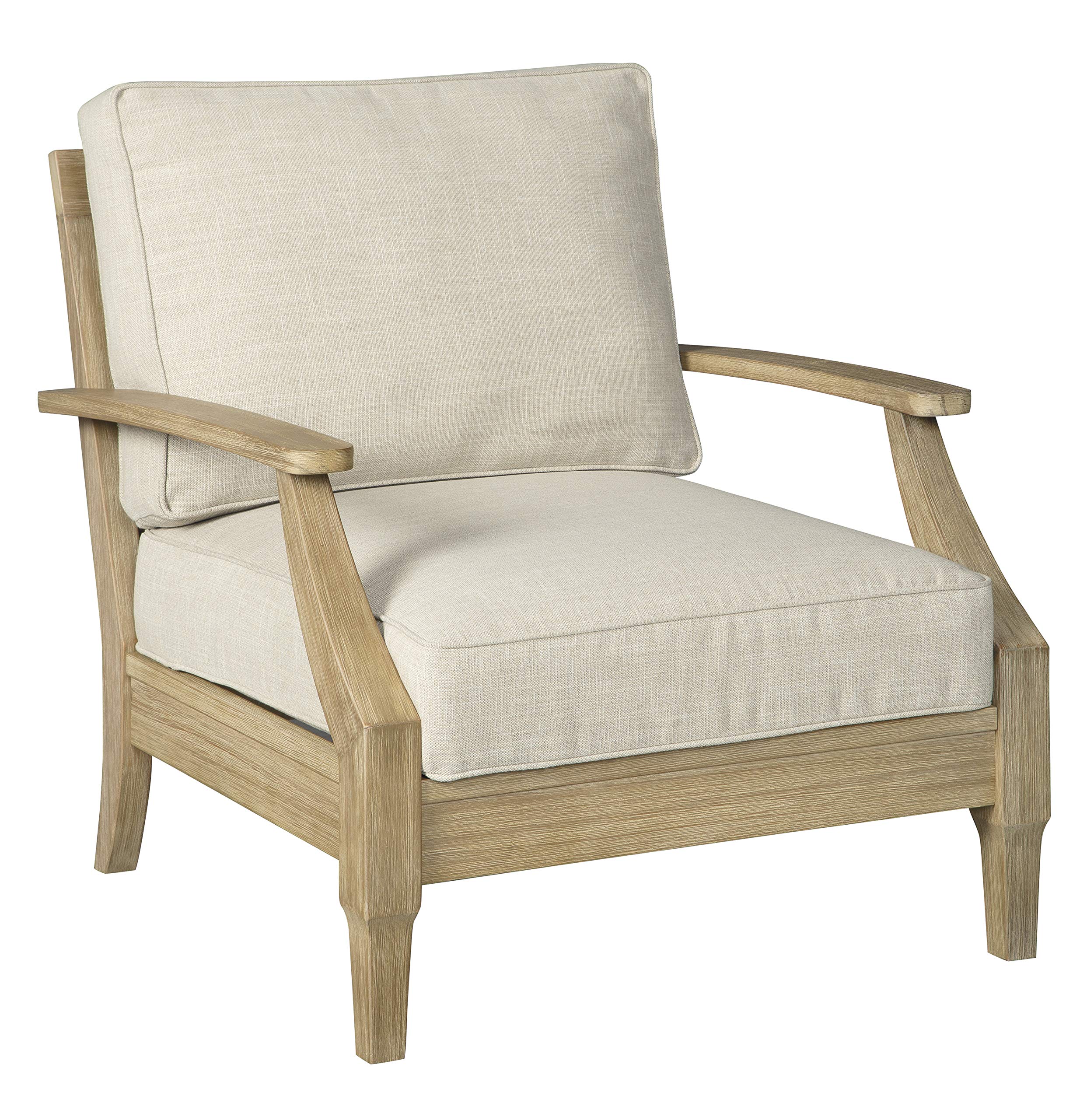 Signature Design by Ashley Clare View Coastal Outdoor Patio Eucalyptus Sofa & Gerianne Rectangular Eucalyptus Wood Slat Top Coffee Table & Clare View Eucalyptus Wood Single Cushioned Lounge Chair