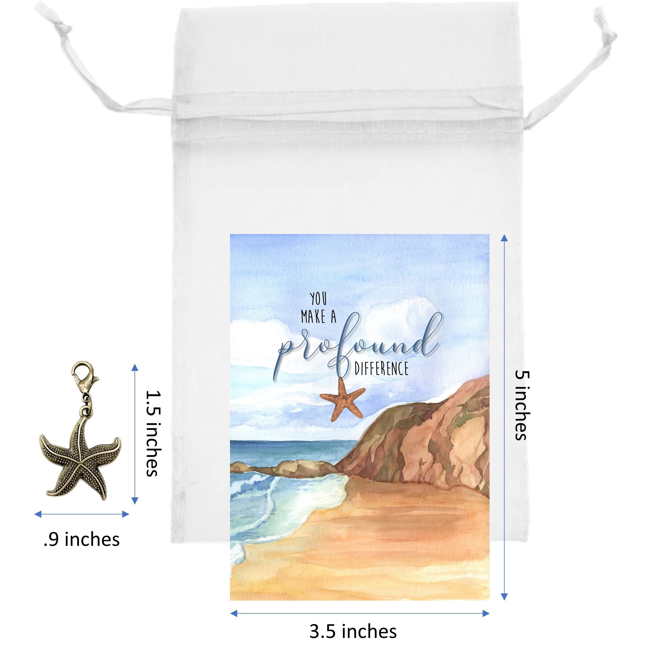 Smiling Wisdom - Bulk 10 Gift Sets - The Starfish Story - You Make a Profound Difference Employee Appreciation Greeting Card and Bronze Charm Keepsakes (10 Charms)
