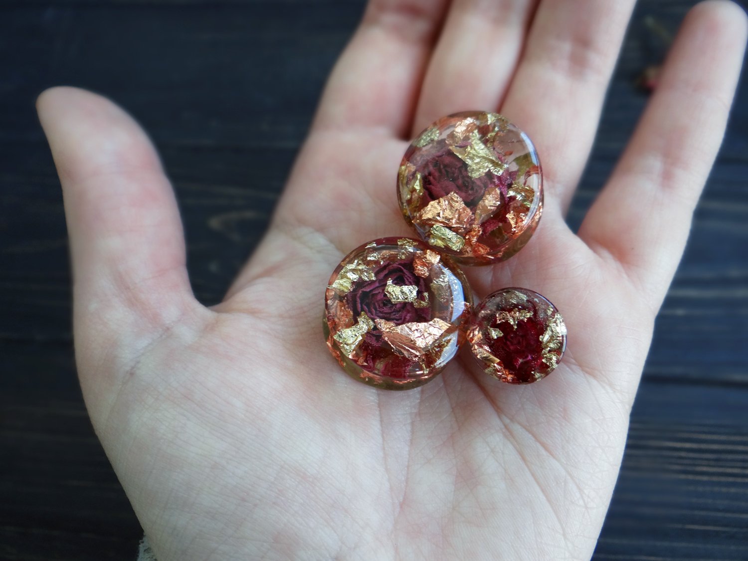 Eternity31 Red Rose Plug Gold foil Gauge Wedding Plug Bridal Resin Flower Jewelry Terrarium Rose 25mm / 1" / Pair