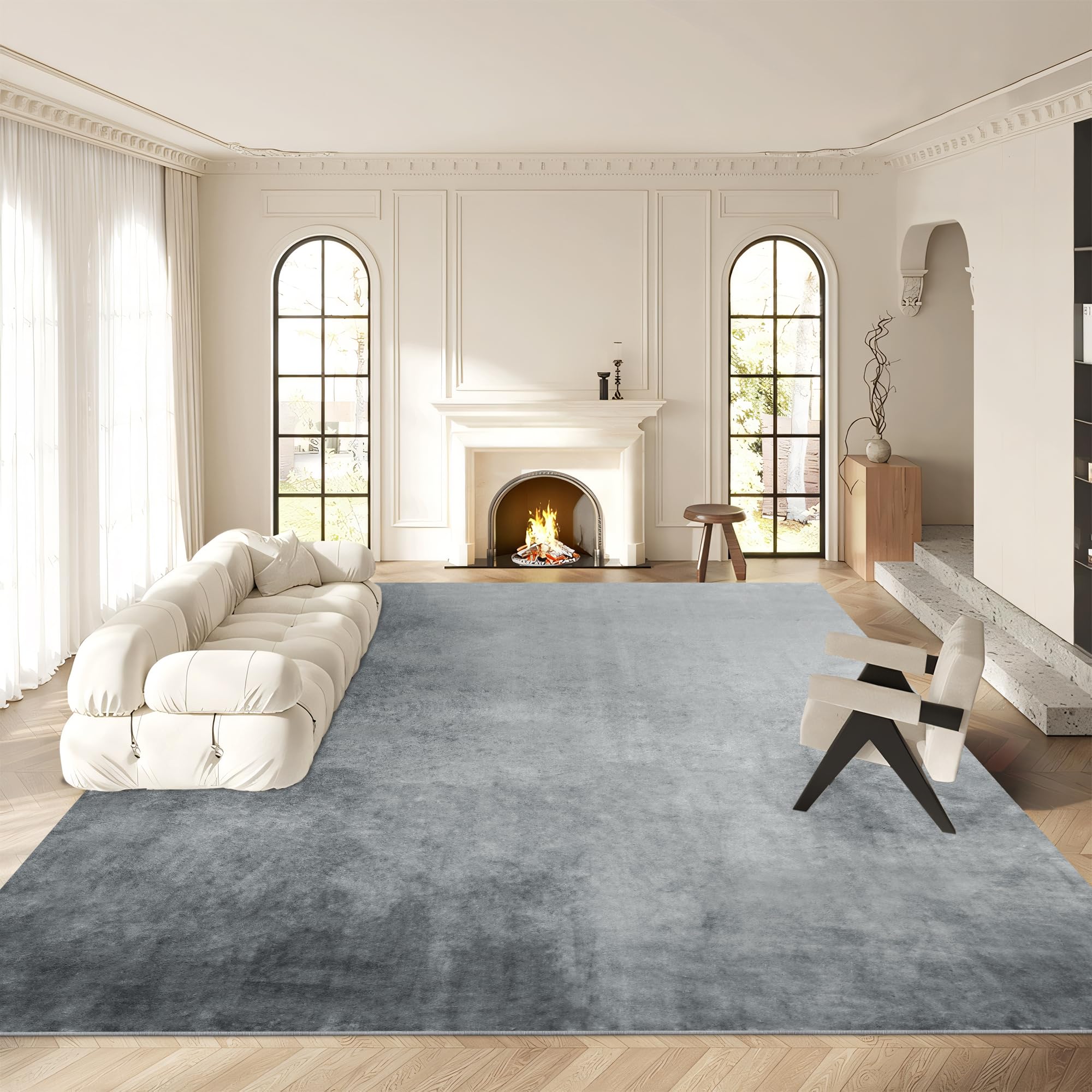 HOMBYS 12x15ft Large Area Rug for Living Room Bedroom, Fluffy Soft Floor Carpet with Non-Slip Backing for Indoor Office, Solid Home Deco Non-Shedding, Khaki, Machine Washable