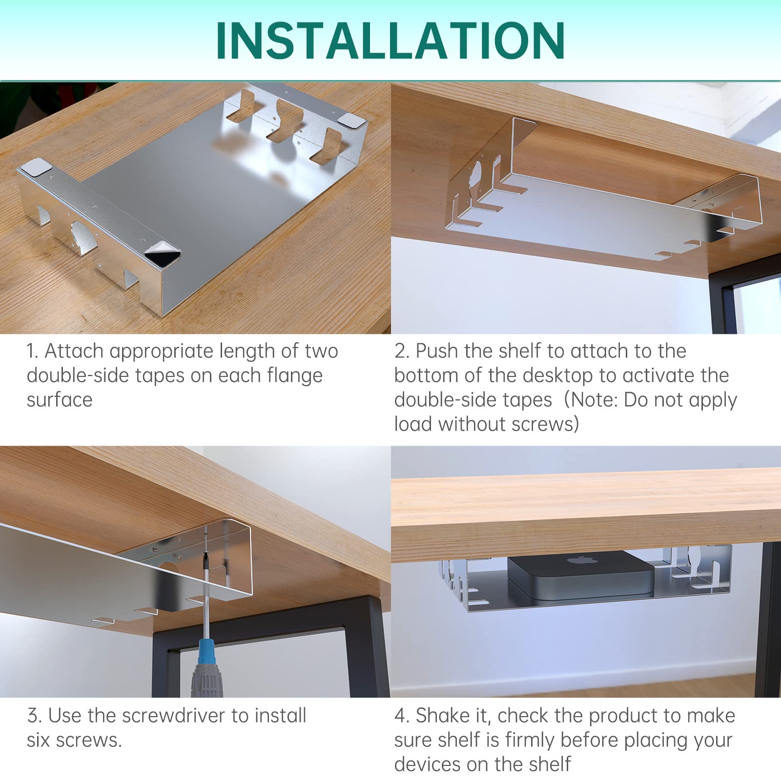 FOROIRON Under Table Shelf with Excellent Heat Dissipation, Under Desk Storage Shelf for Laptop, Audio, Game Console Device Under Desk Tray for Standing Desk, Work Station, Gaming