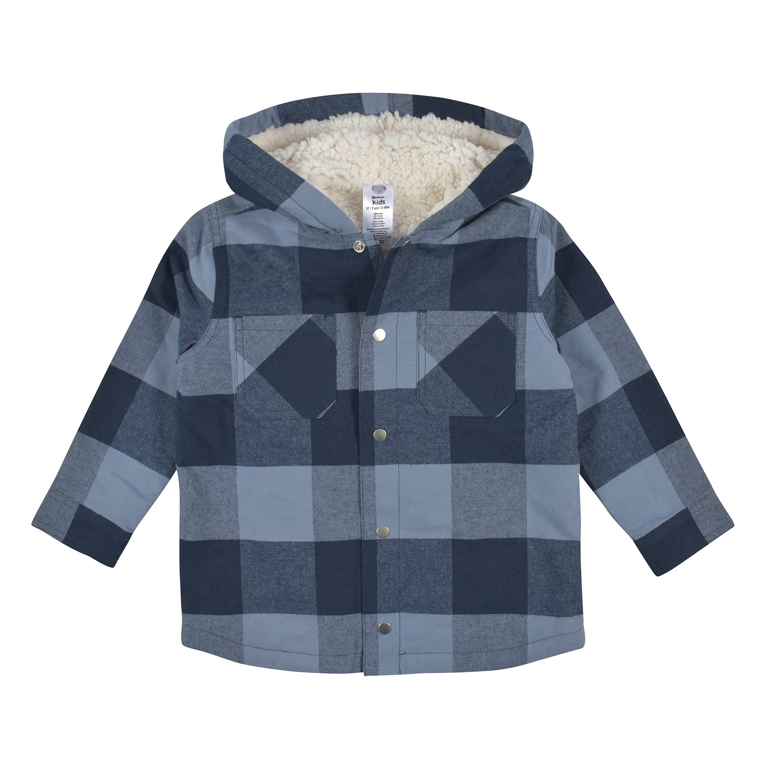 Gerber Baby Boys Toddler 2-Piece Flannel Jacket & Jogger Set, Blue Plaid, 24 Months