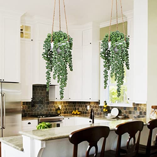 plants Artificial Succulents Hanging Fake String of Pearls Greenery with Planter for Home Wall Garden Indoor Outdoor Decor