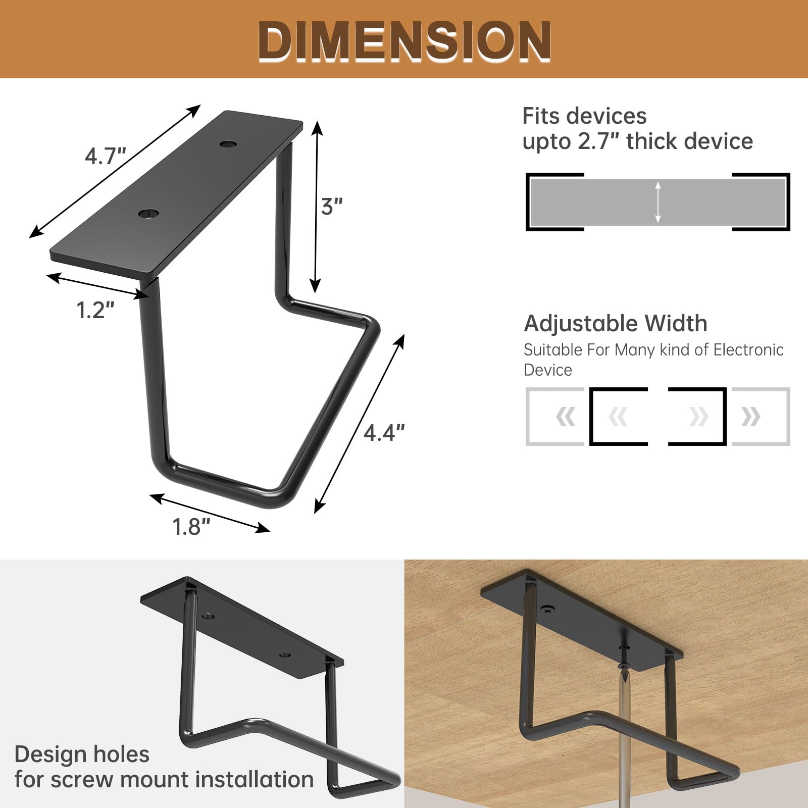 FOROIRON Under Desk Laptop Mount, Under Desk Shelf Bracket Compatible with Devices Maximum 2.7β Tall, Aluminum Under Desk Laptop Holder Tray,Durable Under Desk Shelf for Laptop/Keyboard Storage