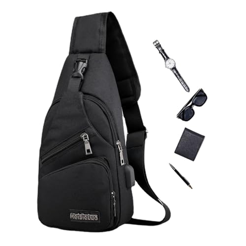EEASSA Crossbody Chest Bag, Shoulder Strap Backpack, Waterproof Shoulder Strap Backpack, Crossbody Backpack, Sling Backpack Men, Cycling Cross Body Bag with USB Port, Headphone Jack, Adjustable Strap