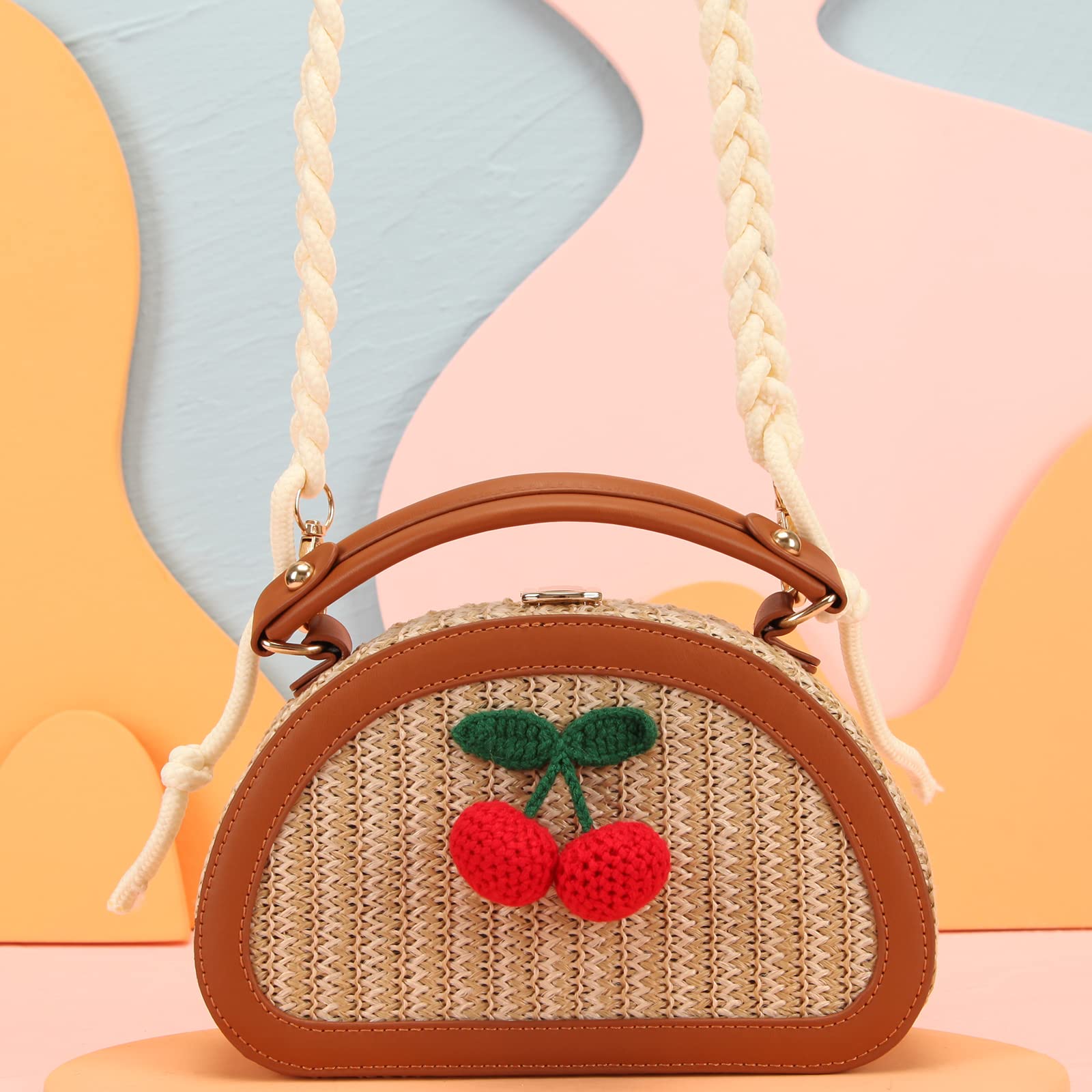 Fawziya Evening Clutch Cherry Straw Weave Novelty Medium Purses For Women Formal-Beige
