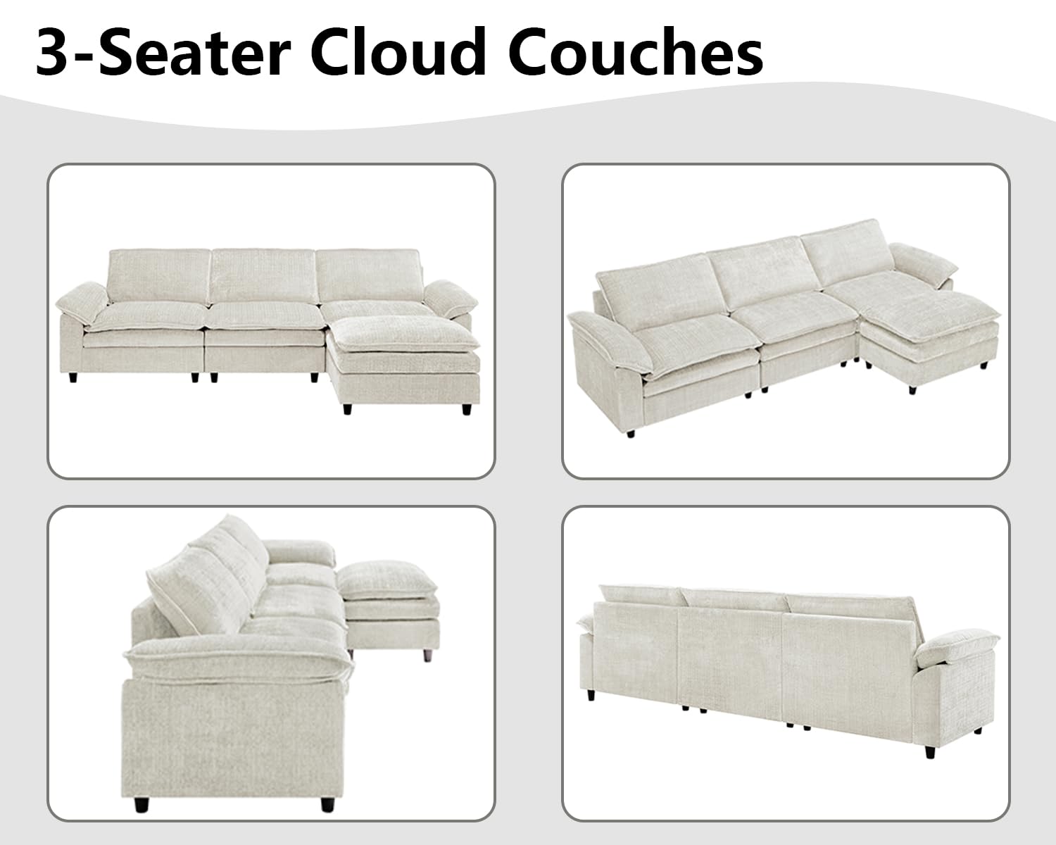 L Shaped Sofa Cloud Couch with Ottoman, 96" Modular Sectional Sofa for Living Room, 4 Seater Green Velvet Sofa Small Sectional Couch for Small Space Apartment Office