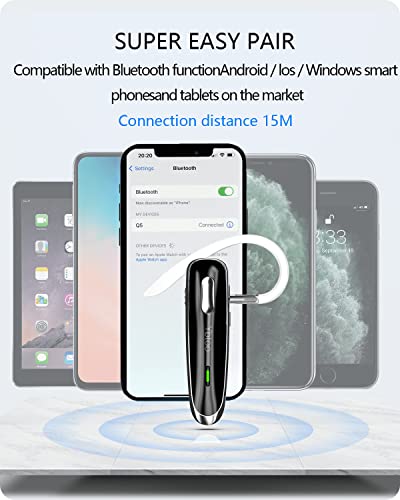 Ybtoo Bluetooth Headset, V5.1 Ultralight Wireless Handsfree Earpiece Cell Phone with Noise Cancellation Microphone for iPhone Android Samsung Laptop Trucker Driver
